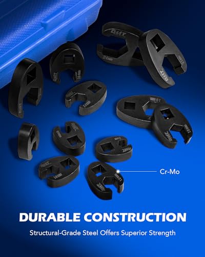 Orion Motor Tech Crowfoot Wrench Set for 8 to 24 mm Flare Nuts, Crowfoot Flare Nut Tool Kit, 15 Piece Large & Small Metric Wrench Set for 3/8" and 1/2" Drives Ratchets Extenders for Nut Removal