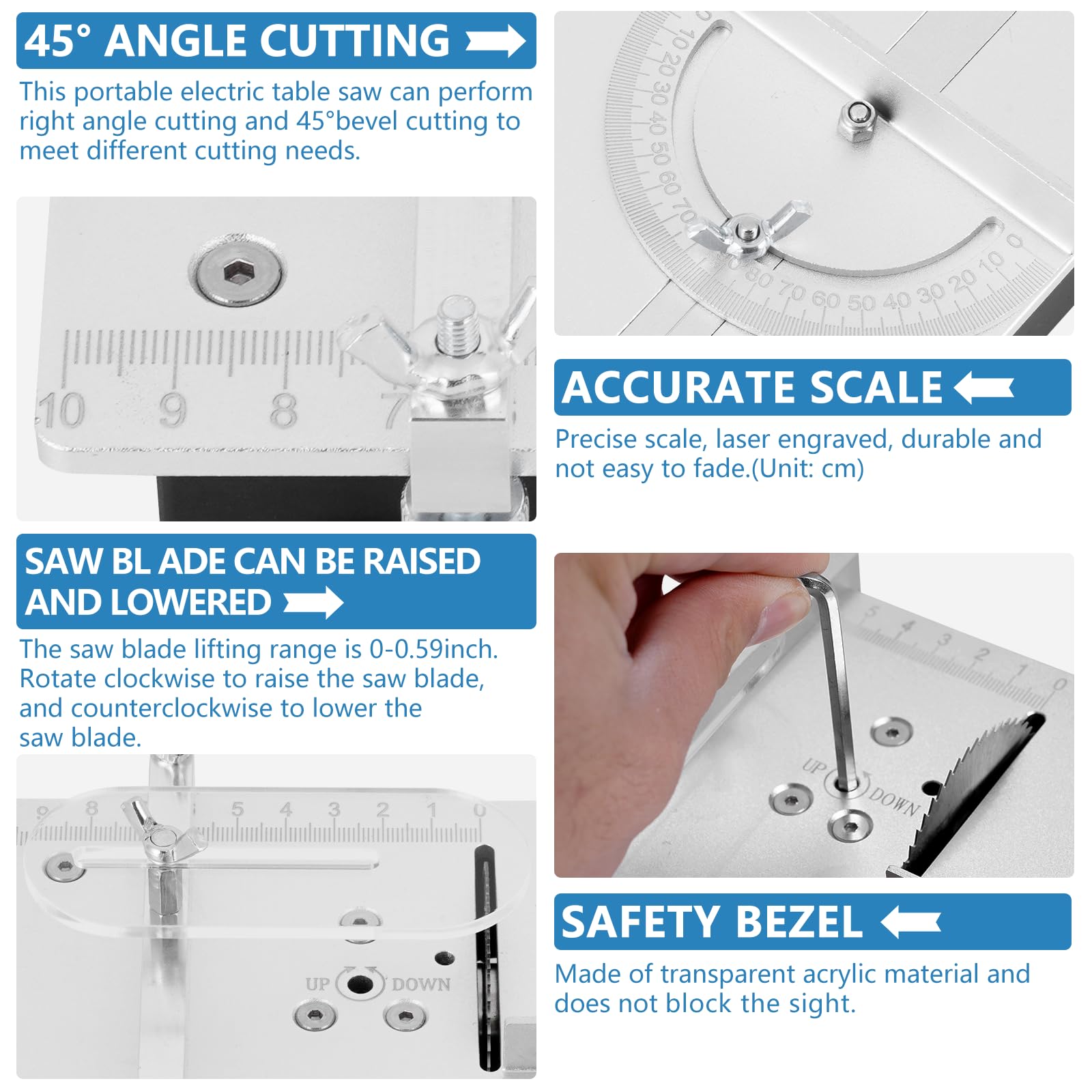 MXBAOHENG Mini Table Saw S3 Portable Precision Craft Table Saw, 1/2" Adjustable Cut Depth, Seven Speed Adjustable Power Supply, Small Hobby Table Saw for Miniature Wood Craft Cutting