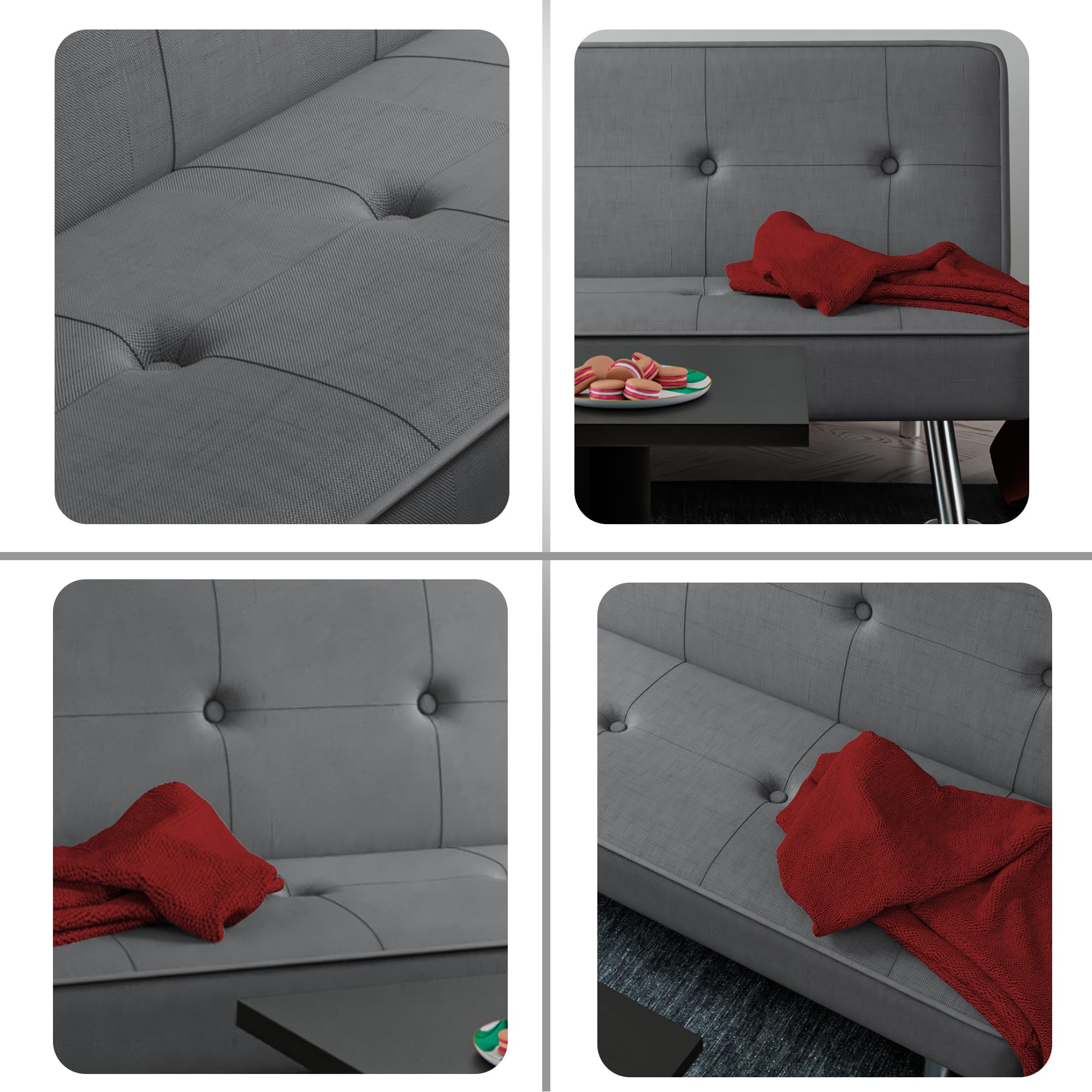 TINKLE WELL Futon Sofa Bed, Convertible Folding SofaBed Breathable Fabric, Ideal for Bedroom, Living Room, Apartment and Office-Compact Design for Spacing Saving