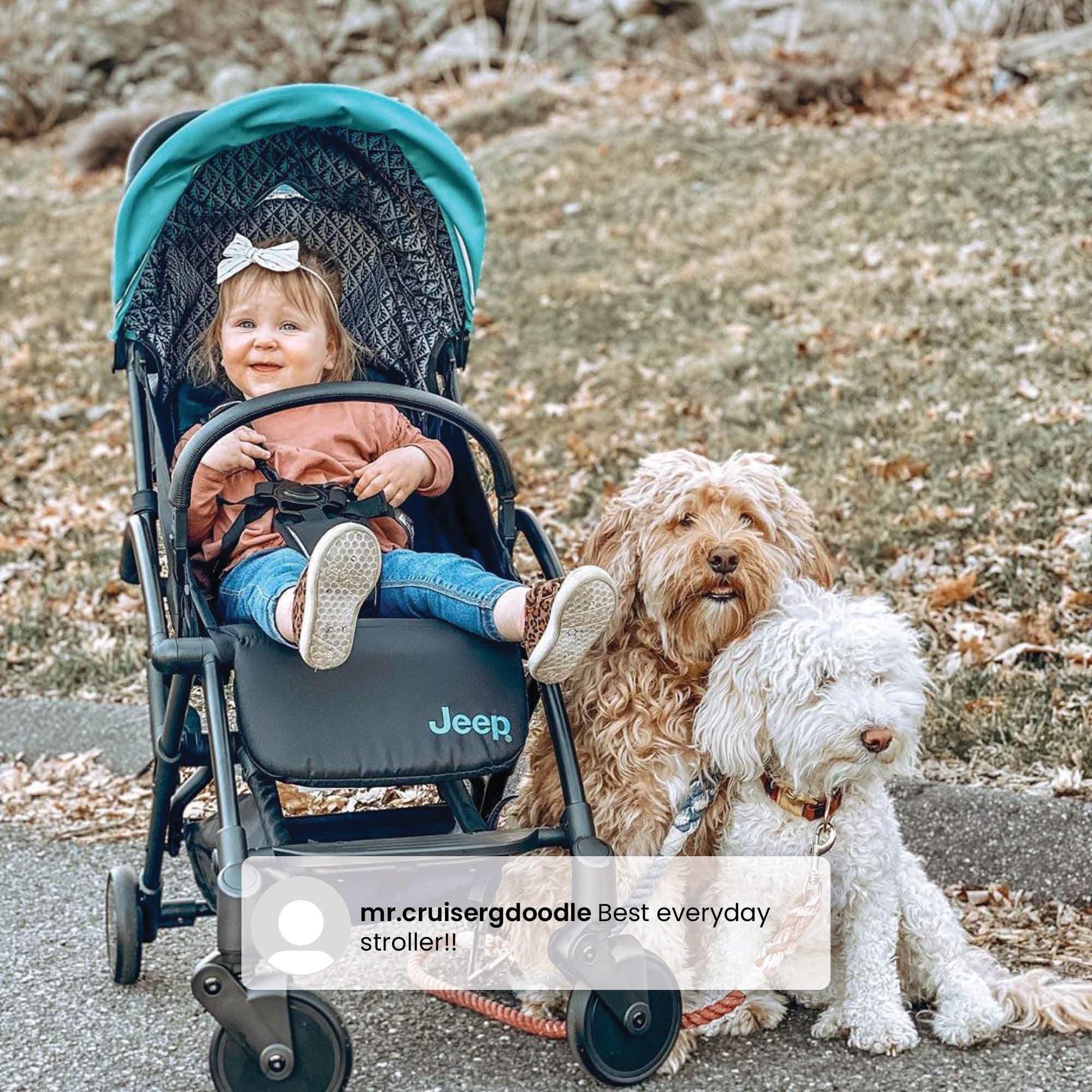 Jeep Breeze Stroller by Delta Children - Lightweight Stroller Features Compact One-Hand Fold, Oversized Canopy, Recline and Shock Absorbing Frame, Wildwood