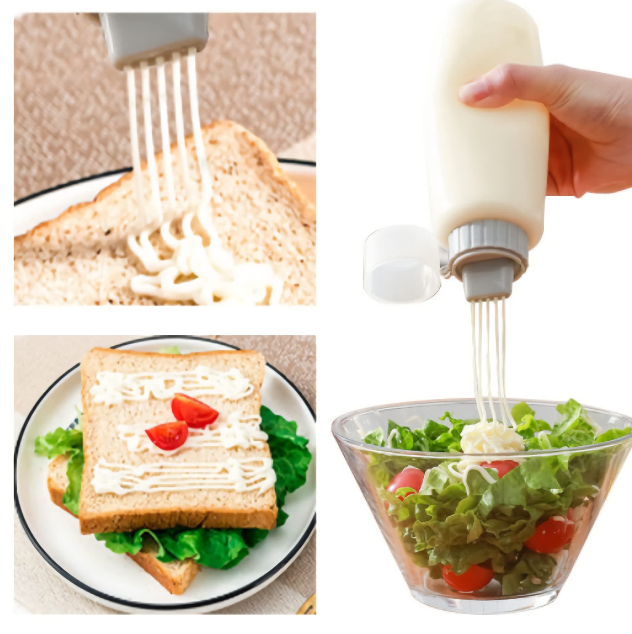 knc 4PCS 16OZ/450ml 5-Hole Plastic Squeeze Condiment Bottles, Leak Proof Refillable Condiment Container for Sauce Oil Vinegar Ketchup Mustard Salad Dressing Kitchen Accessories