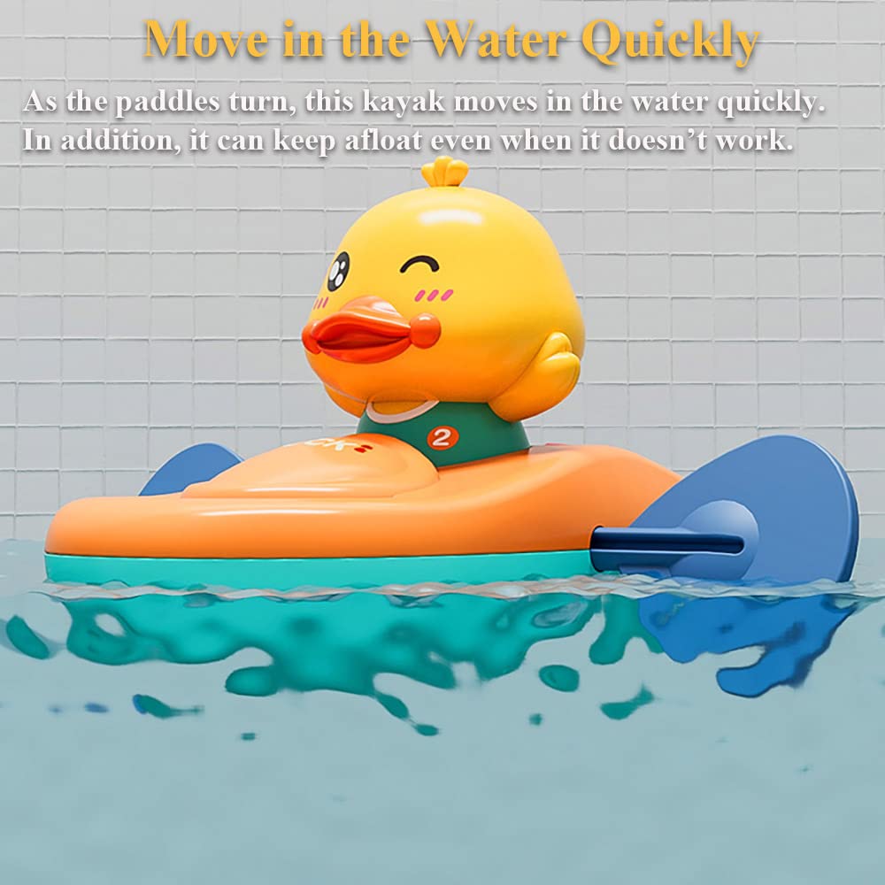 NEXTAKE Pull and Go Kayak Duck Bath Toy, Pull String Kayaking Duck Bathtub Toy Duck Tub Toy Wind-up Rowing Duckling Water Toy Duck Boat Toy for Boys and Girls (Orange)