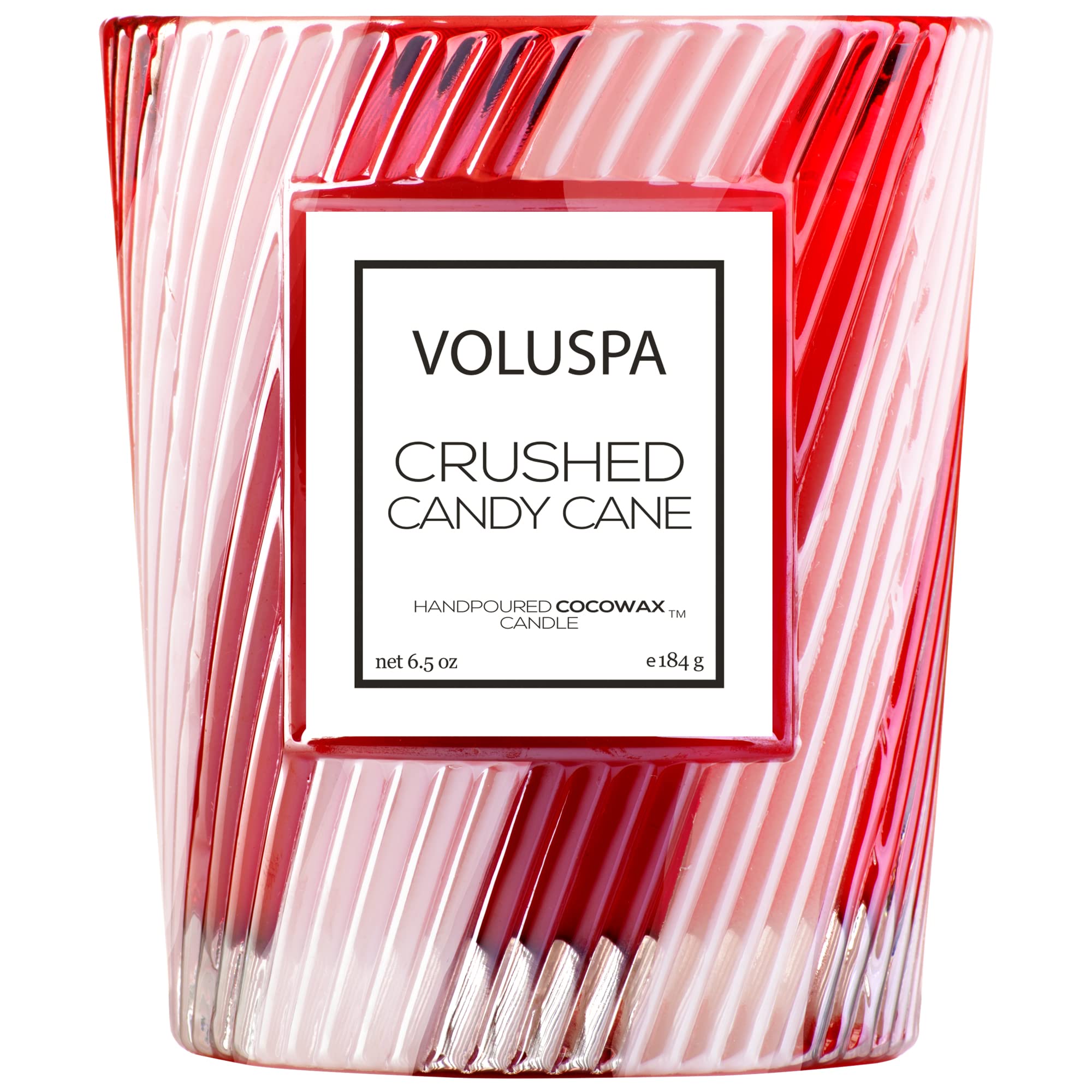 Voluspa Crushed Candy Cane Candle | Classic Boxed Candle | 6.5 Ounces | 40 Hour Burn Time | All Natural Wicks and Coconut Wax for Clean Burning | Vegan | Non-Toxic