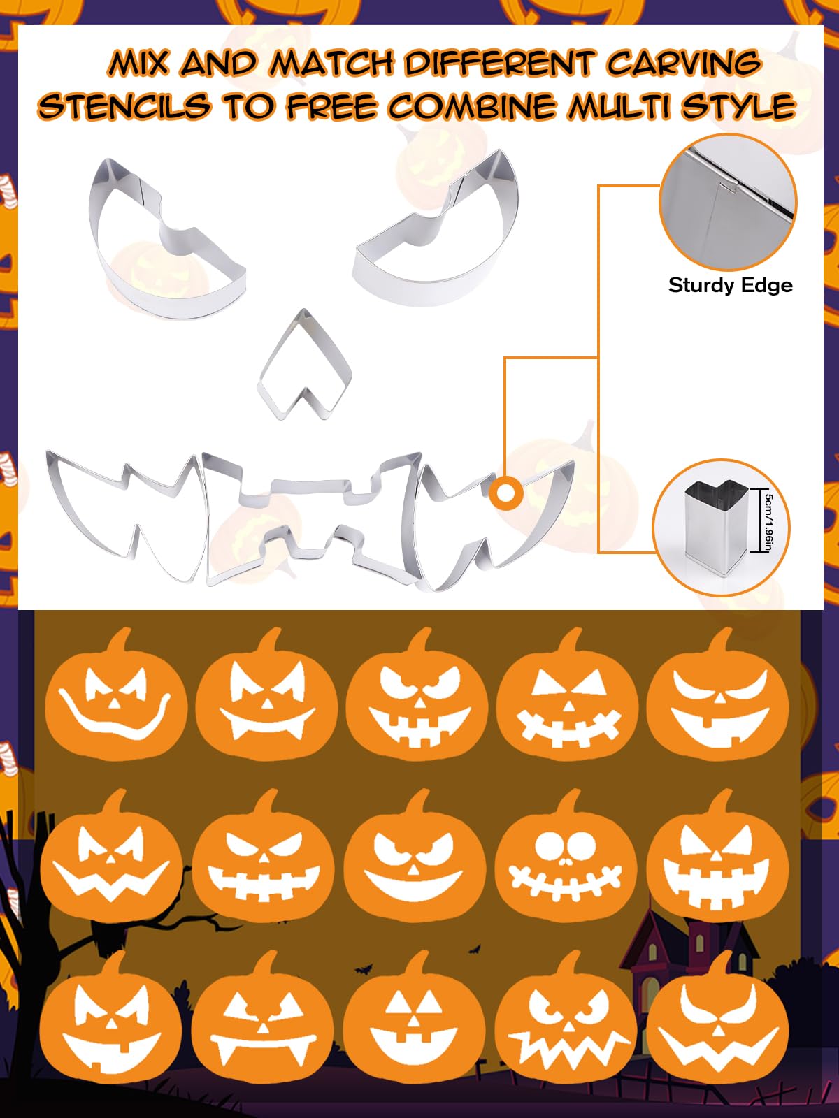 Rolcoassuns 27PCS Halloween Pumpkin Carving Kits,Pumpkin Carving Tools Set with 23PCS Stainless Pumpkin Carving Stencils,3 Carving Tools&1 Mallet for Adults Kids Easy Safe Fun DIY Halloween Decoration