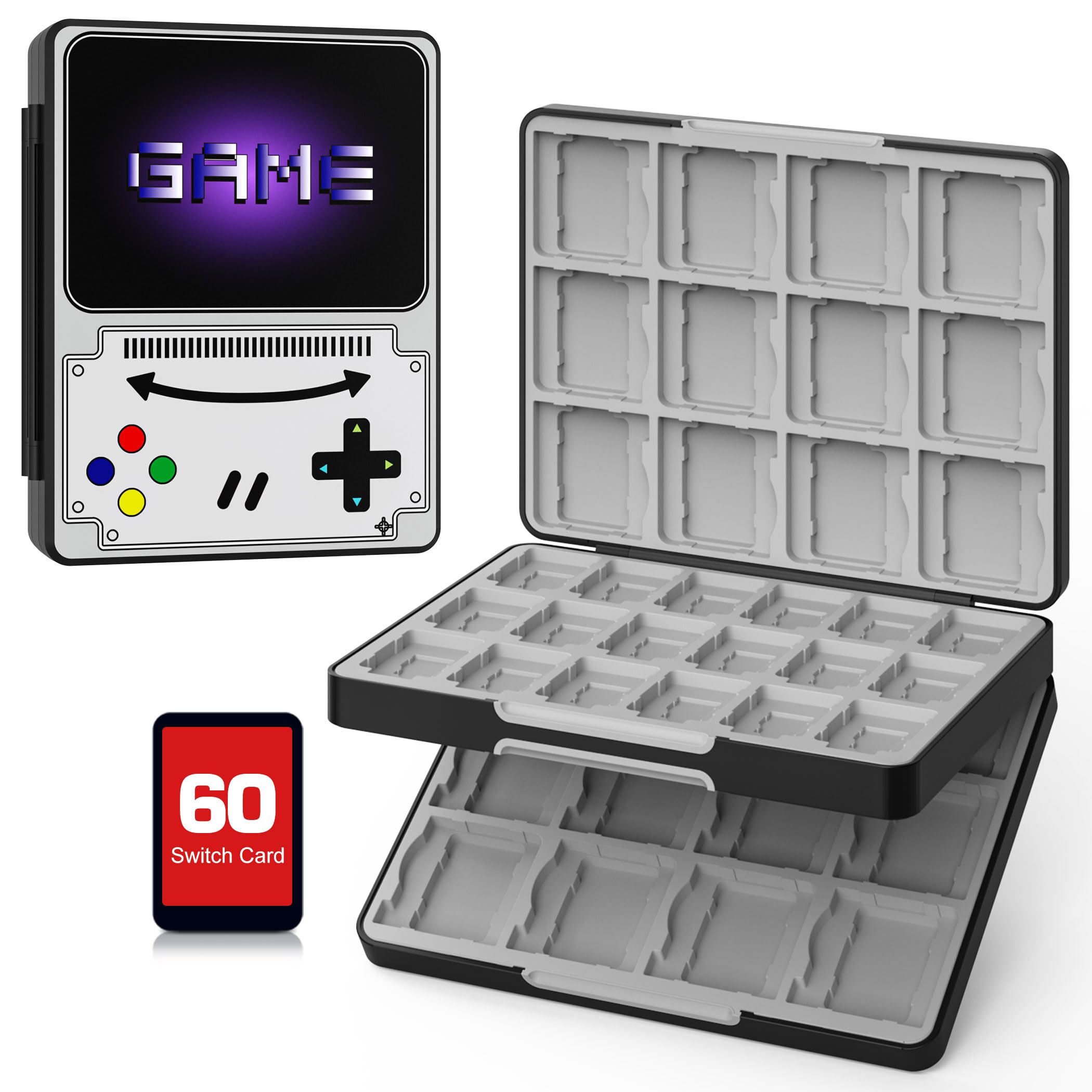 MoKo 60 DS 3DS Games Case Compatible with Nintendo 3DS 2DS DS Switch Game Cartridges, Portable 3DS Game Holder Case High Capacity DS Game Card Holders Hard Shell Storage Case, Black