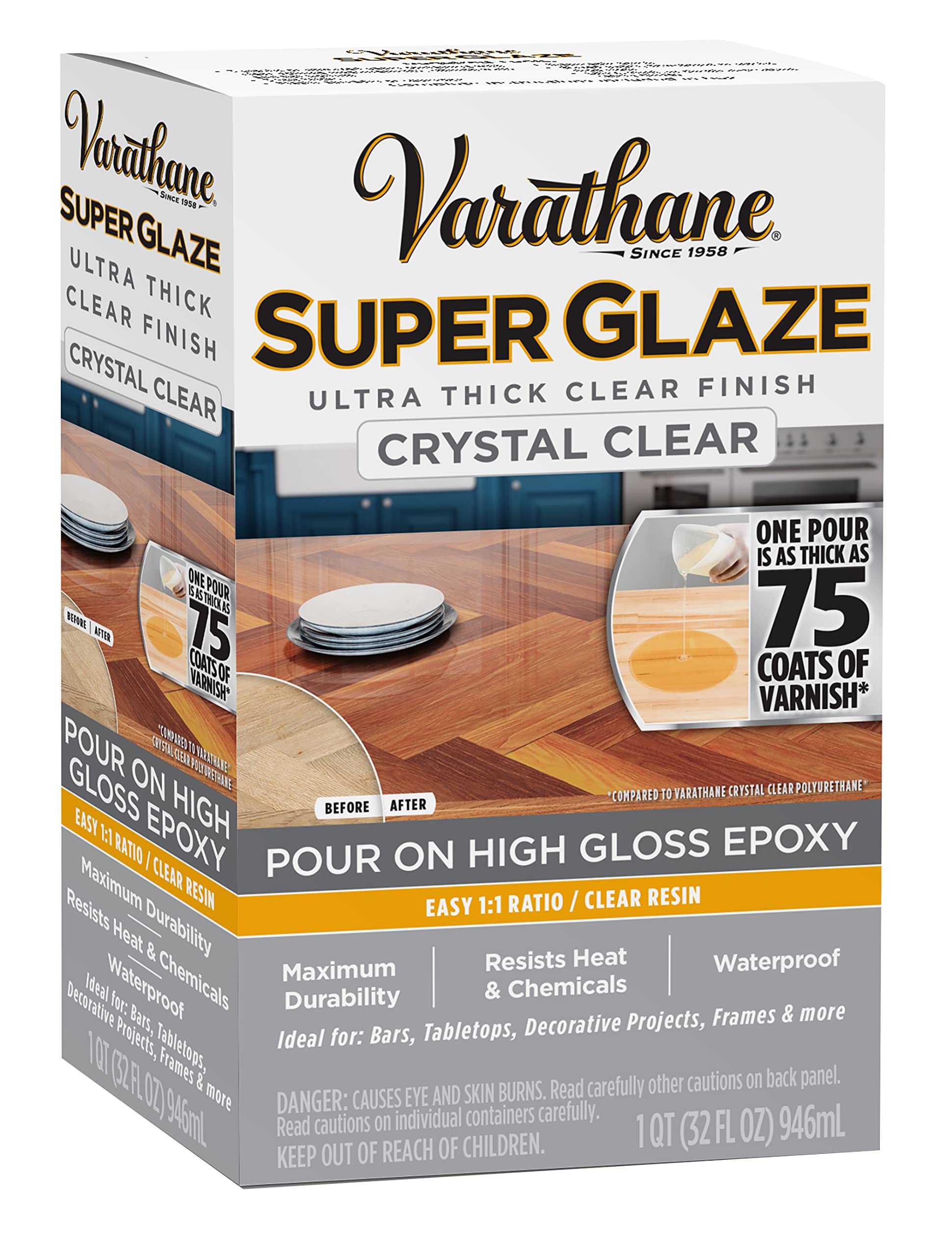 Varathane Rust-Oleum Parks Super Glaze, 241352 Ultra Glossy Epoxy Finish and Preservative Kit, Clear 32 Fl Oz