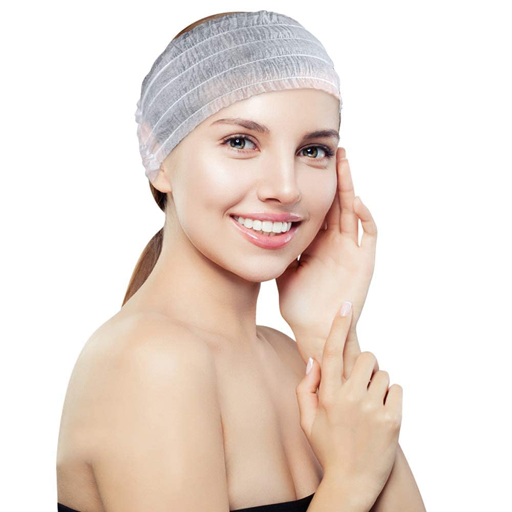 Greenour 100 Count Disposable Headbands for Facials Spa Head Wraps Soft Non-woven Individually Wrapped (White)
