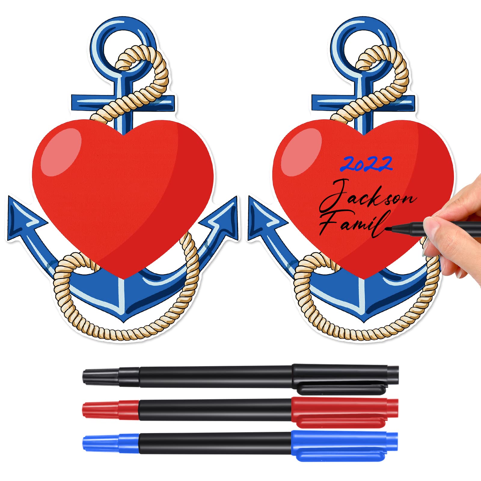 Konohan 2 Pcs Cruise Door Magnet Anchor Car Magnets Anchor with Heart Magnet Stickers with 3 Pcs Paint Pens Nautical Ship Anchor Cruise Door Decorations Fridge Decor for Carnival Cruise Refrigerator