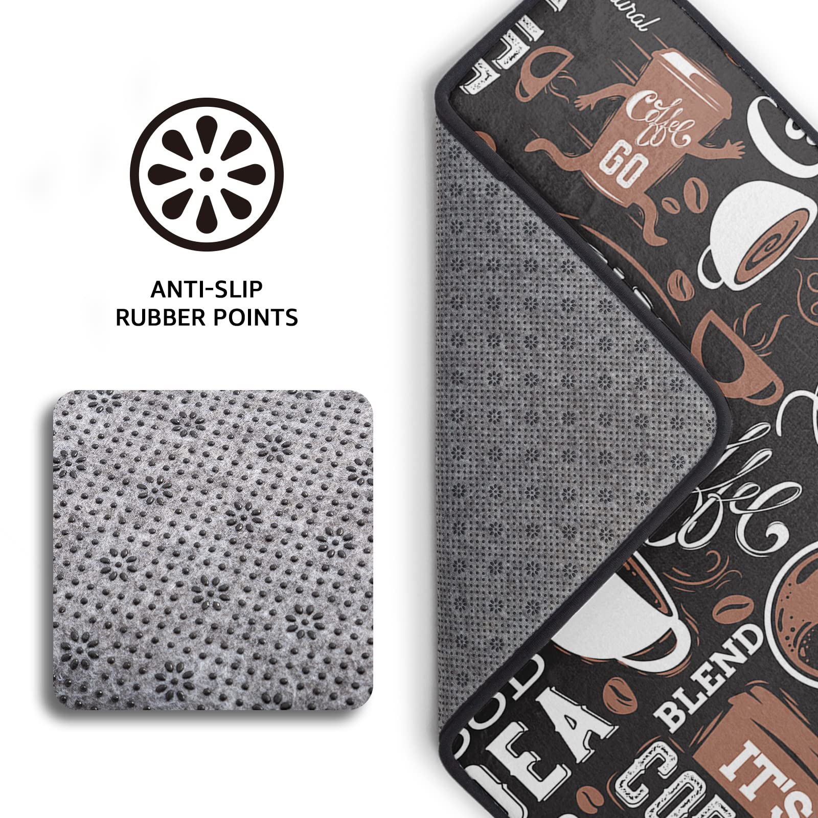 Kawani Coffee Kitchen Rugs and Mats Eat Signs Anti Fatigue Washable Door Mats for Home & Kitchen & Office Decor Cafe Memory Foam Runner Rug Non-Skid 39x20inch…
