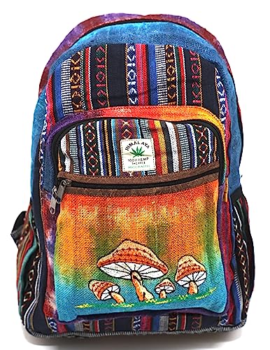 Unique Mushroom Embroidered Tie Dye Himalaya Hemp Hippie Backpack Festival Backpack Hiking FAIR TRADE Handmade with Love. (LARGE)