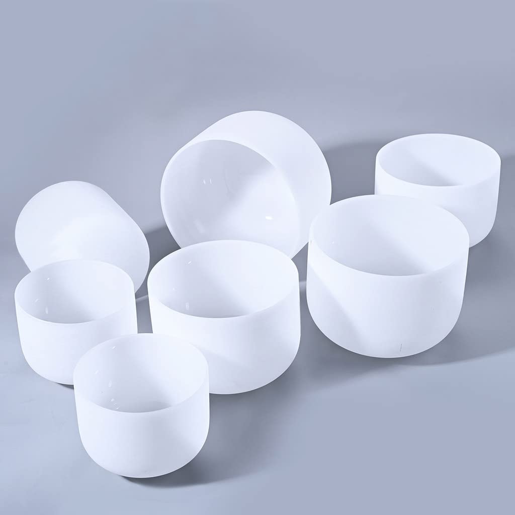 N/A 7-12 Inch Frosted Quartz Crystal Singing Bowls Note CDEFGAB Set of 7PCS with for Meditation (Color : 440hz)