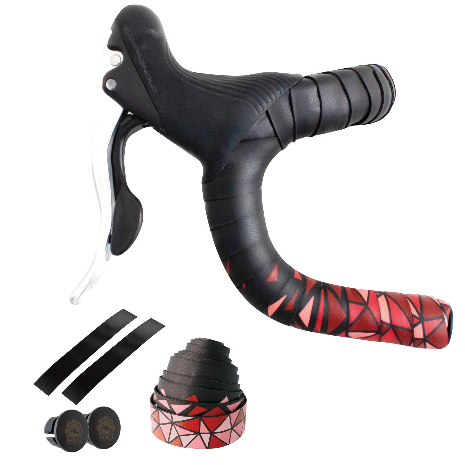 GORIX Bar Tape Handlebar Grip Wrap+2 Bar Plug Rose Pattern Road Mountain Bicycle Cycling (GX-BARA(Global Edition)) (BlackĆRed)