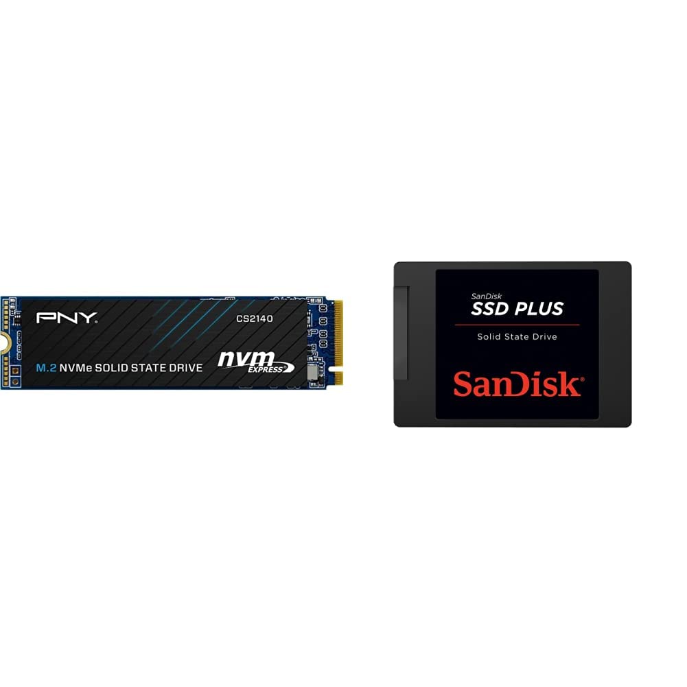 PNY CS2140 1TB M.2 NVMe Gen4 x4 Internal Solid State Drive (SSD) - M280CS2140-1TB-RB & SanDisk SSD Plus 1TB Internal SSD - SATA III 6 Gb/s, 2.5"/7mm, Up to 535 MB/s - SDSSDA-1T00-G27