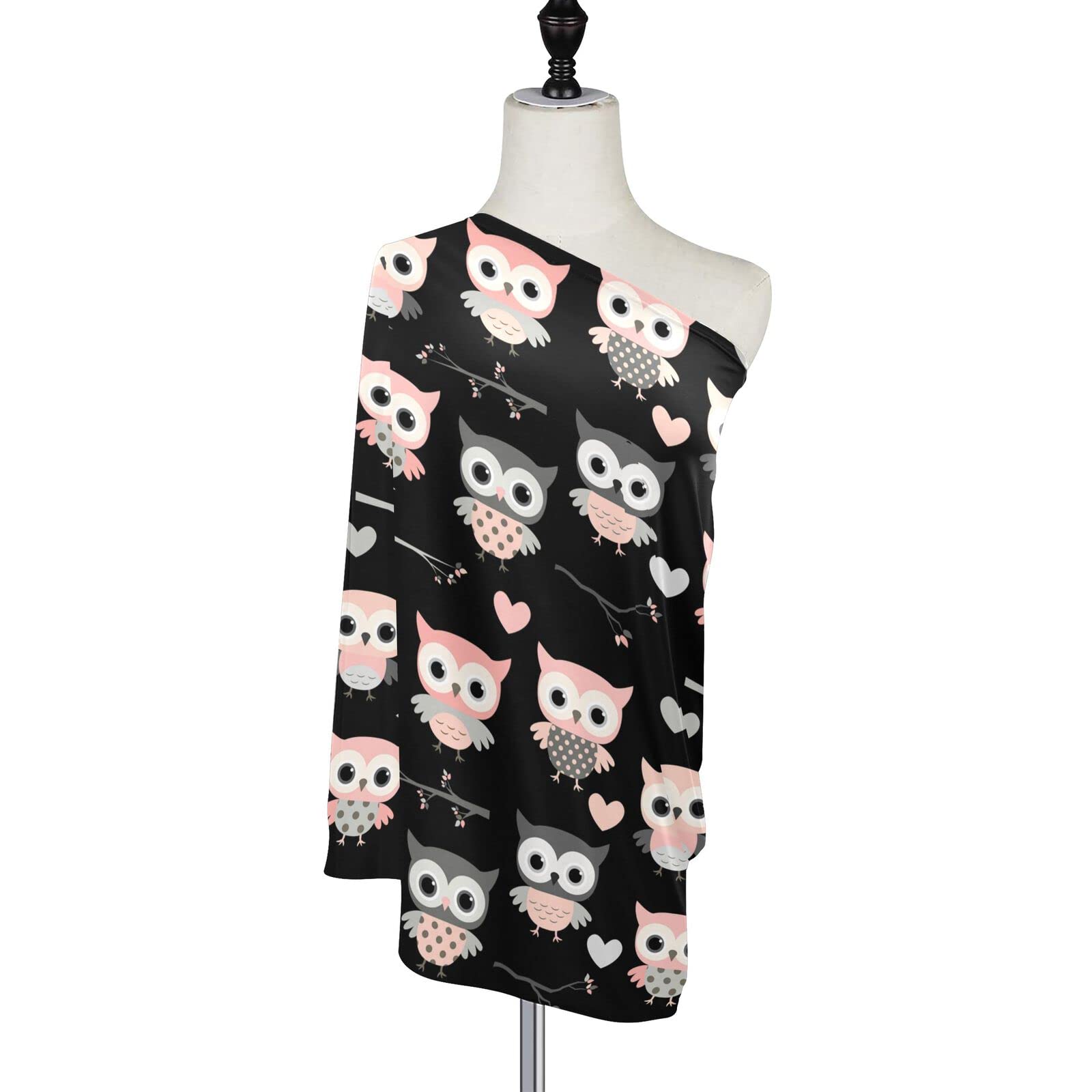 Nursing Cover Breastfeeding Scarf Pink and Grey Owls - for Baby Car Seat Covers, Stroller Cover, Carseat Canopy(228ya4b)