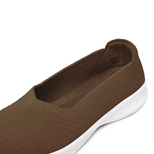 LANCROP Women's Loafer Slip On Shoes- Mesh Knit Casual Nurse Walking Shoes Flat Ballet Sneakers 8 US, Label 39.5 Brown