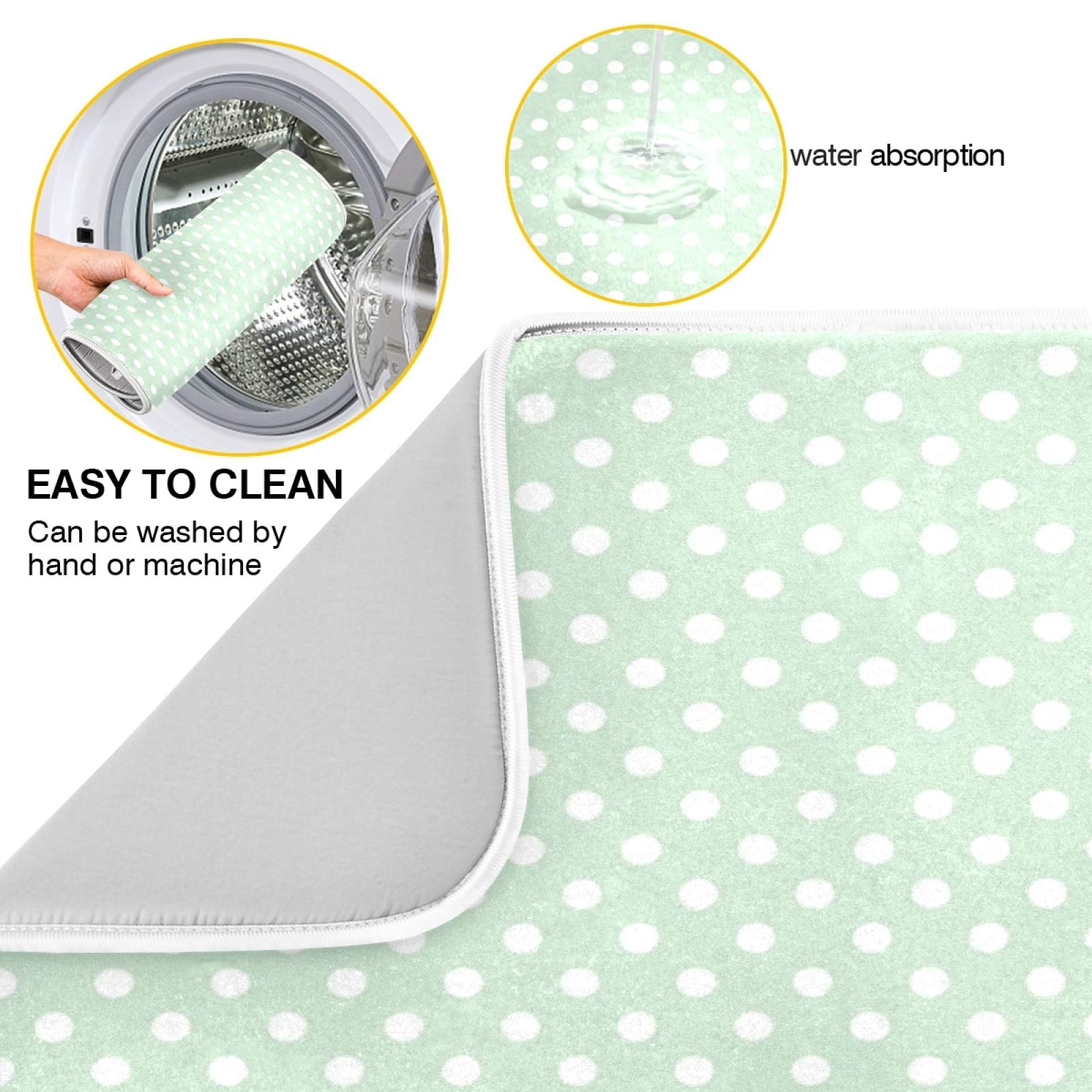 Mint Green Polka Dots Dish Drying Mat 16x18 for Kitchen Counter Cute Pastel Microfiber Dishes Pad Dish Drainer Rack Mats Absorbent Coffee Bar Mats Quick Drying Kitchen Accessories