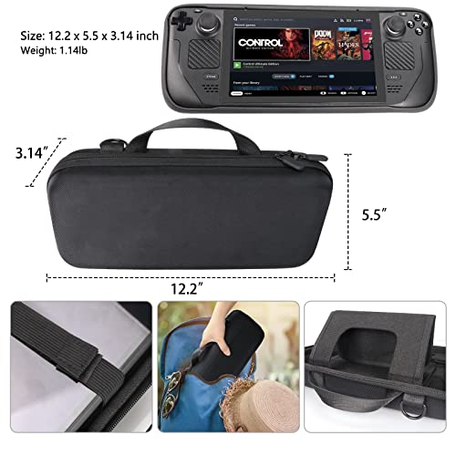 Mukoiber Carrying Case for Steam Deck Case, Portable Protective Travel Hard Cases with Strap Storage Shell Pouch Pockets for Console Accessories Game in Recessed Space