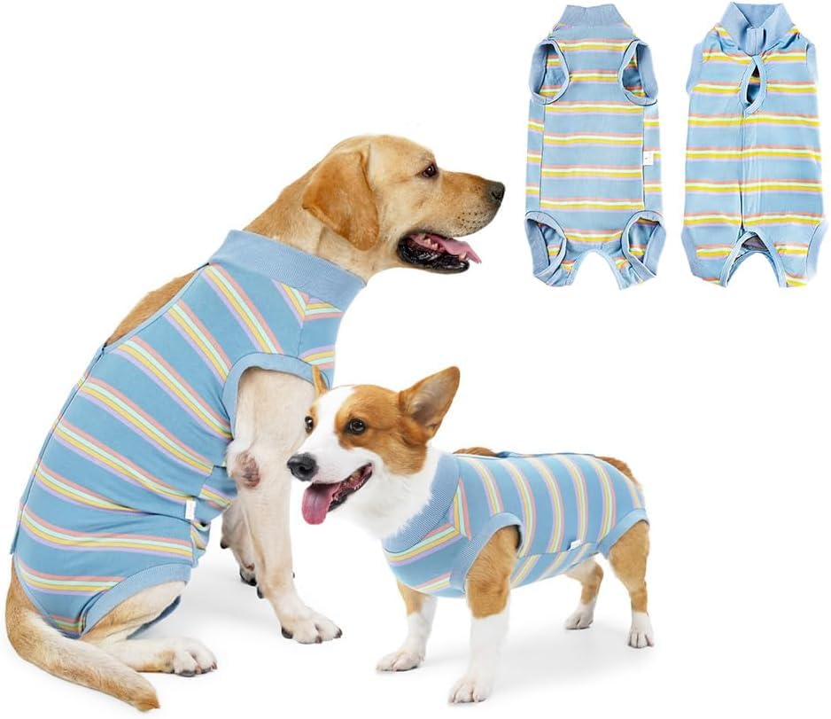 SHIAOMIN Pet Recovery Suit After Surgery - Abdominal Wounds Breathable Striped Leisure Wear Shirt, E-Collar Alternative Cats Dogs Neuter Spay Anti Licking Clothes for Male Female Pets (Large)