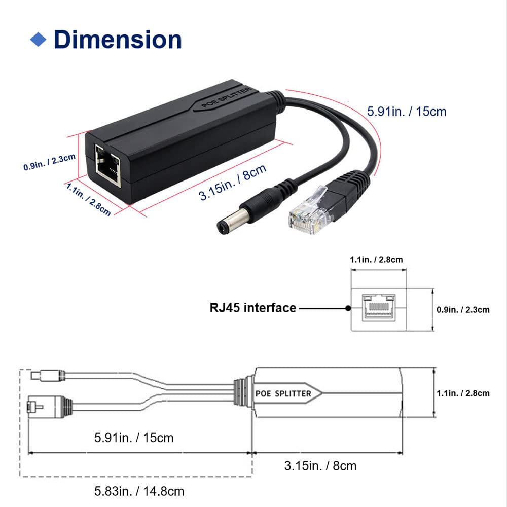 POE Splitter 12V, Bavmav Active PoE Power Over ethernet Splitter Adapter 48V to 12V, DC Jack, IEEE 802.3AF/at Compliant 10/100Mbps PoE Splitter with 12V Output for Surveillance Camera CCTV/VoIP Phone