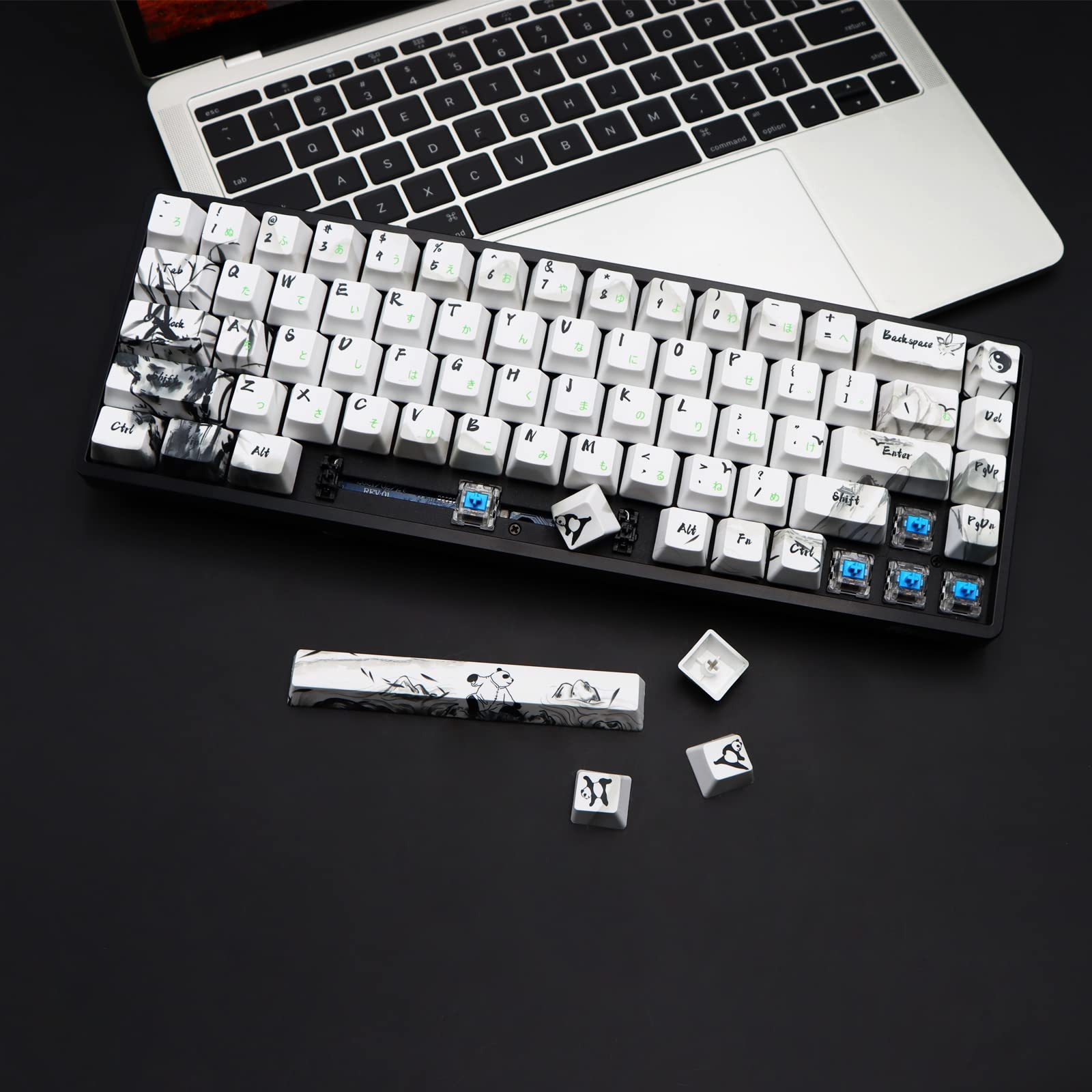 MOLGRIA Keycaps 71 Set Ink Panda for 71 64 61 Keys Keyboard, Custom PBT OEM Profile Key Caps with Keycap Puller for Cherry MX Gateron Khail Switches 60 Percent Gaming Keyboard