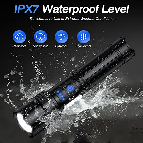 Kicoeoy Rechargeable Flashlights High Lumens, Led Flashlight 990000 Lumens Bright Flash Light with 7 Modes, Flashlights for Camping, Home, IPX7 Waterproof (2 Pack)
