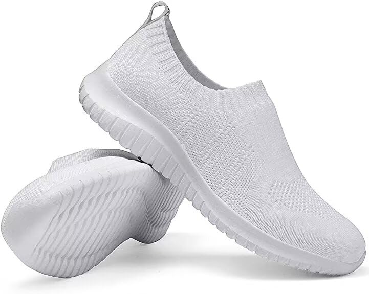 LANCROP Women's Lightweight Walking Shoes - Casual Breathable Mesh Slip On Sneakers Wide 9.5 US, Label 41 All White