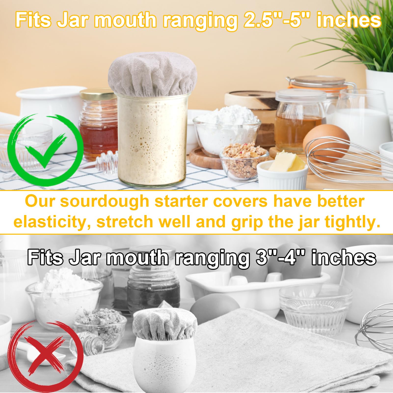 Vodolo 100% Cotton Sourdough Jar Cover,5 PCS Reusable Sourdough Bread Proofing Starter Jar Cloth Covers for Most Glass Mason Sour Dough Crock