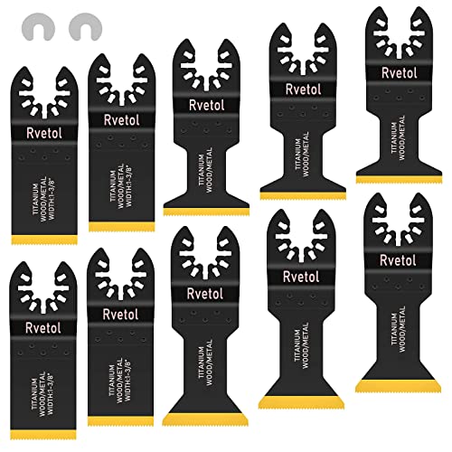 Oscillating Multitool Blades, 10Pcs Titanium Oscillating Tool Saw Blades Kit for Cutting Hard Material Metal Wood Nails Plastic, Compatible with Rockwell Dewalt Milwaukee Makita Ryobi