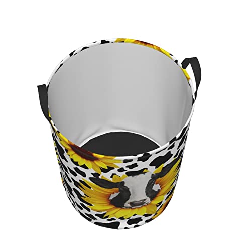 Sunflower Cow Print Waterproof Laundry Hamper for Bedroom Bathroom Foldable Clothes Sundries Organizer Bag Dirty Clothes Laundry Basket Storage Basket Gift Men Women Medium