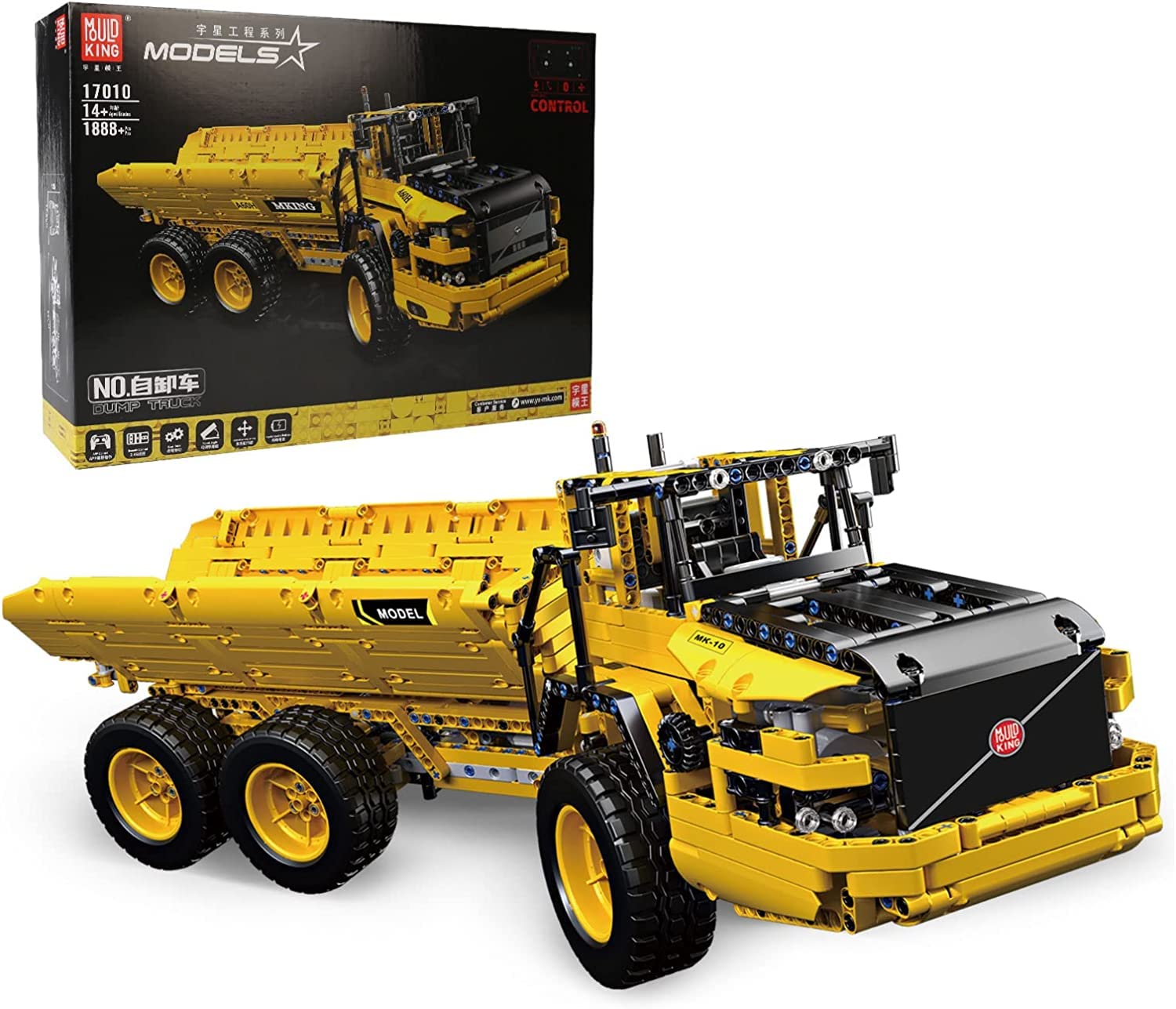 Mould King Engineering Articulated Hauler Building Blocks Kit, APP/RC Control MOC Dump Truck Model, Gift for Kids Age 8+ (1,888+ Pieces)