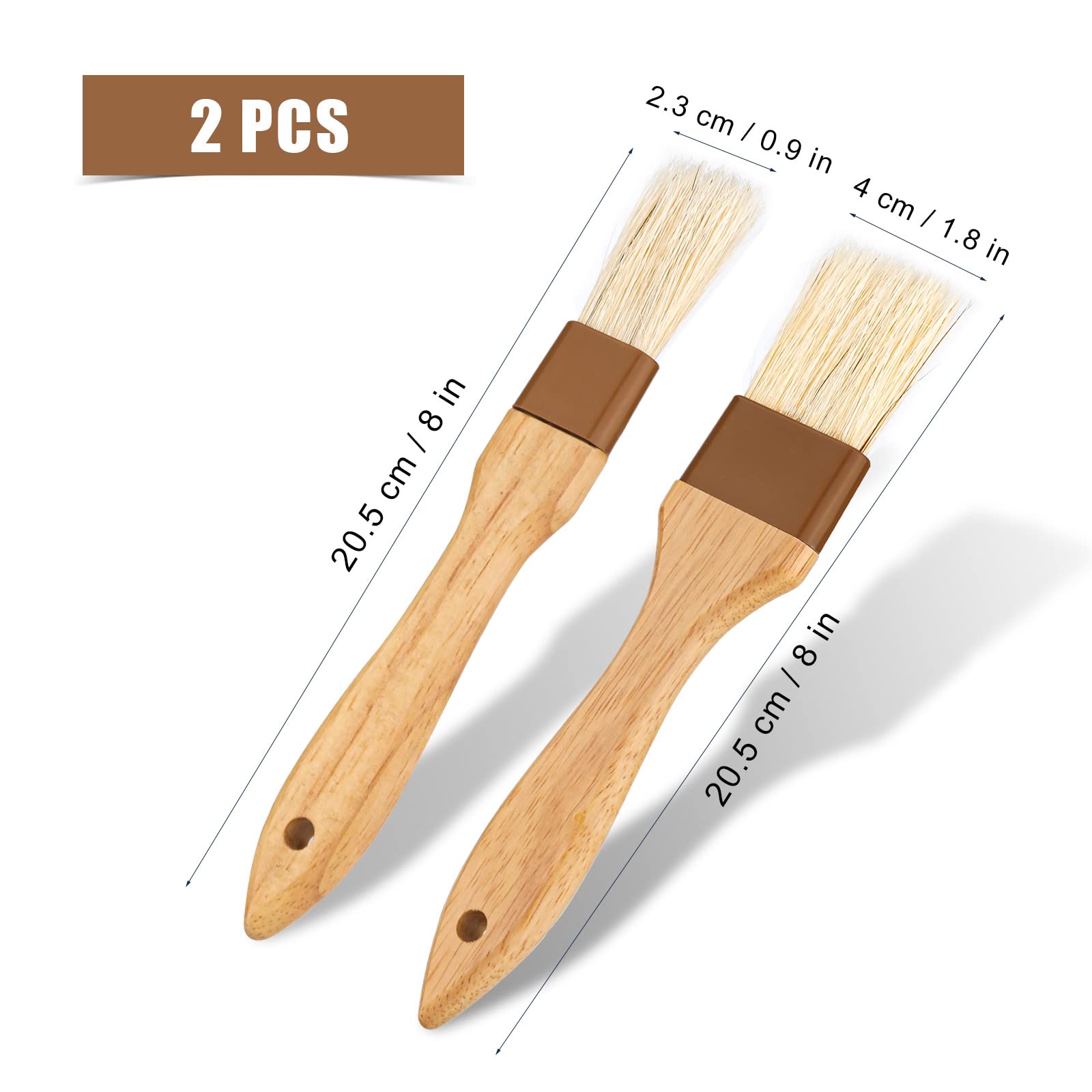 Pastry Basting Brushes, 2PCS Oil Brushes Boar Bristle Brushes BBQ Brushes for Sauce BBQ Basting Brush Kitchen Brush for Oil Egg Spread Marinade Sauce (2 Specifications)