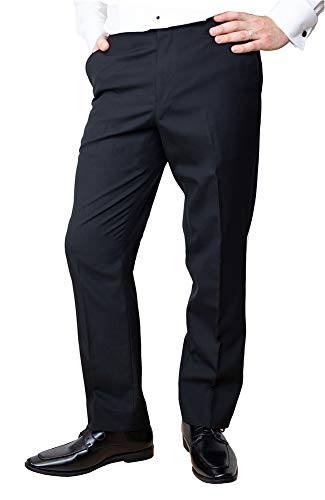Sir Gregory Men's 100% Wool Fitted Flat Front Tuxedo Pants Formal Satin Stripe Trousers with Adjustable Waistband Size 42-44 Waist Unhemmed Black