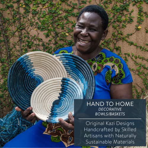 KAZI Decorative Baskets, Wall & Home Decor, Fruit Bowl and Storage Basket, Artisan-made with Raffia, Eco-friendly by African Artisans, Set of 7 (Coastal Blues - Grand Wall Statement Set)
