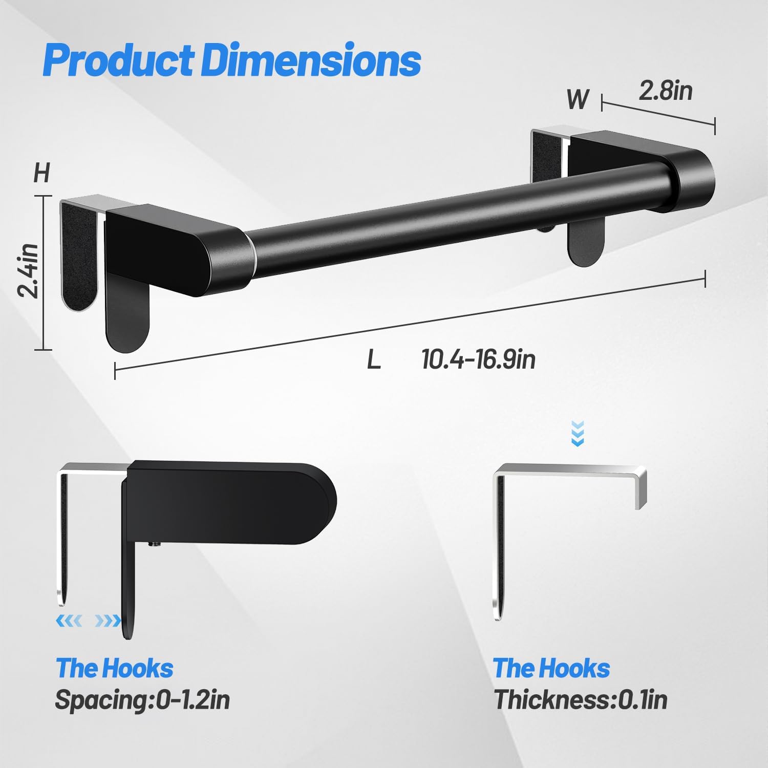 VEHHE Kitchen Towel Holder, Retractable Towel Rack, Over Door Towel Rack with Hooks Adjustable to Door Thickness, EVA Foam Pad, L10.4~16.9 X W0~1.2 X H2.4 inches (Silver)