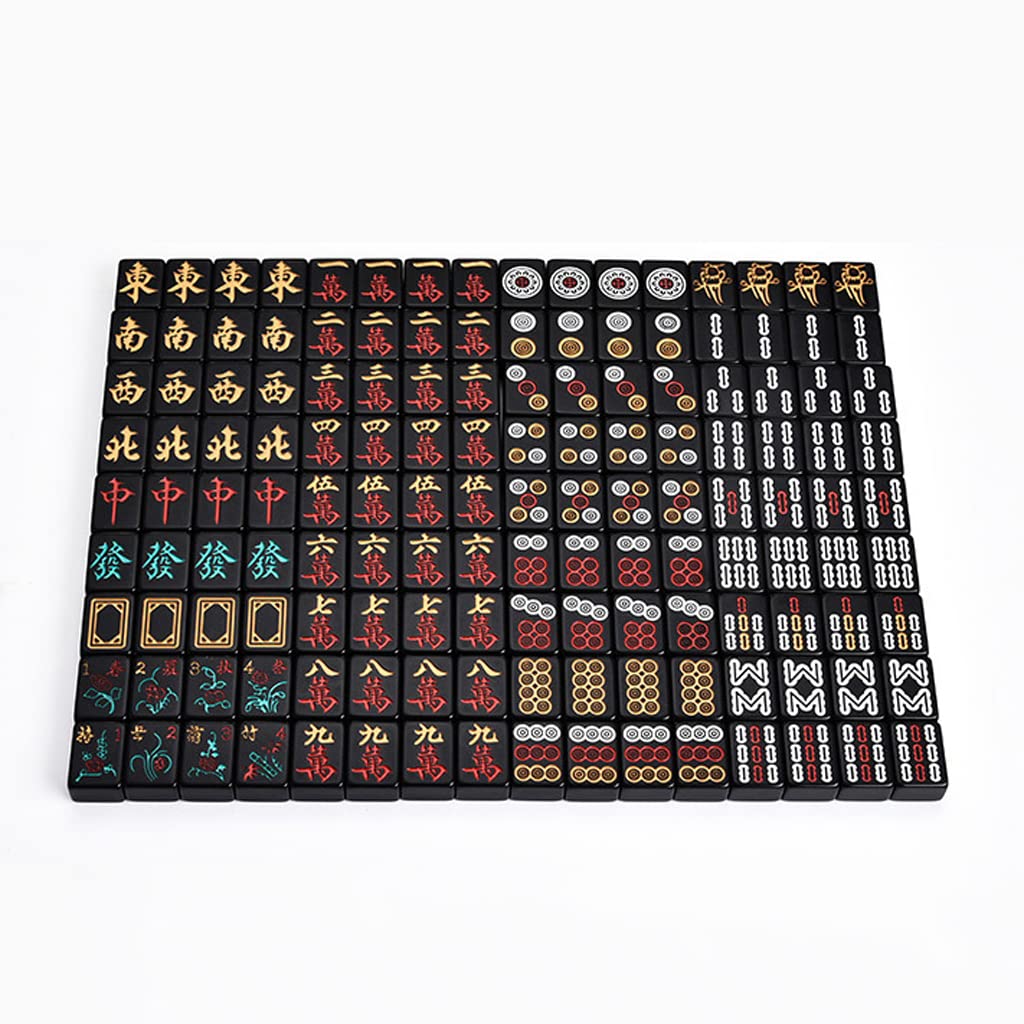 Mahjong Sets, Classic Mahjong Game Set,144 Black Mah-Jongg Tiles,Traditional Mahjongg Games for Family Game