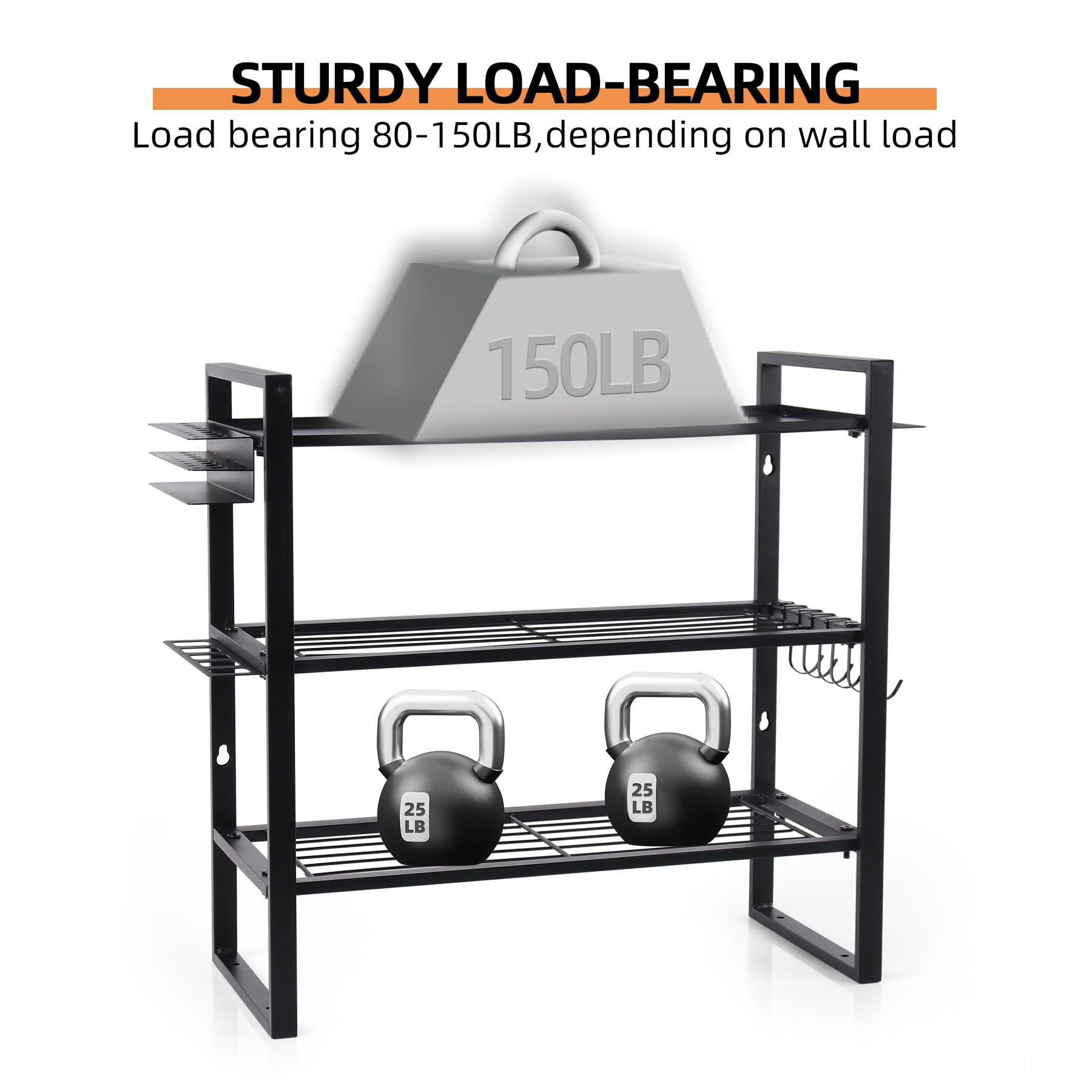 Volin Crik Power Tool Organizer,5 Drill Holder Wall Mount, 4 Layer Heavy Duty Metal Tool Shelf, Garage Tool Organizers and Tool Storage Rack,with Screwdriver Holder/Plier Holder/Hammer Holder