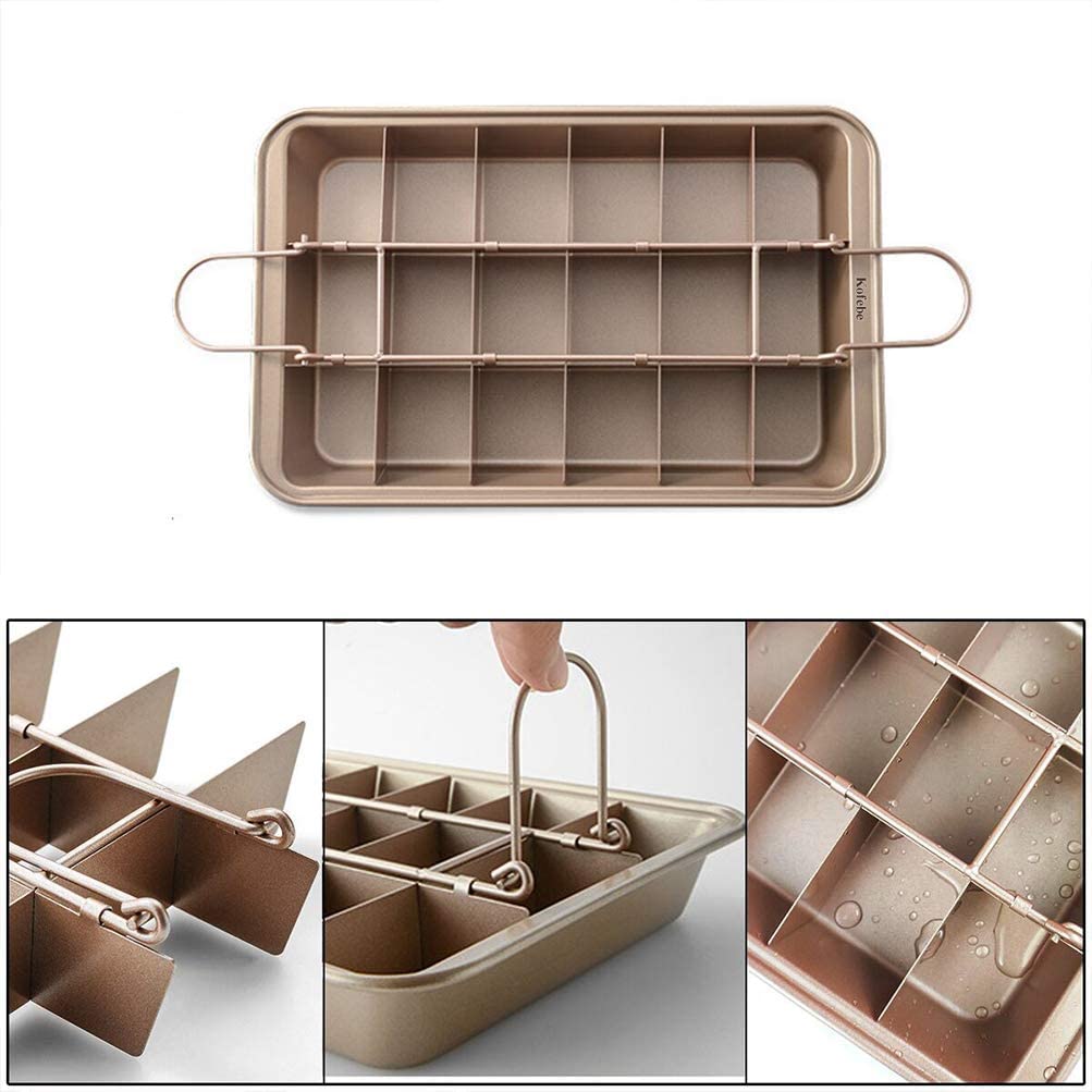 Kofebe Brownie Pan, Non-Stick Brownie Baking Pan with Dividers, Brownie Cutter,Brownie Tray,18 Pre-slice Brownie Baking Tray 12 X 8 X 2‘’