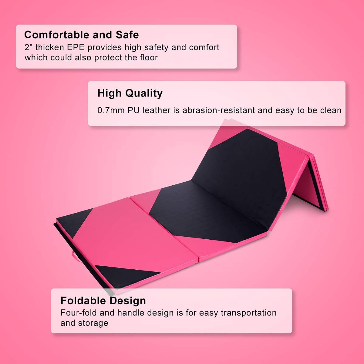 Giantex 4'x10'x2" Gymnastics Mat Thick Folding Panel For Gym Fitness with Hook & Loop Fasteners (Pink/Black)