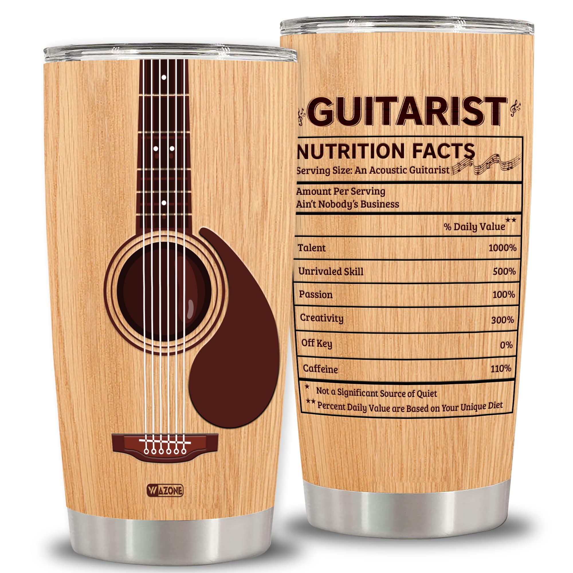 WAZONE Guitarist Nutrition Facts Tumbler With Lid Acoustic Gifts Stainless Steel 20oz Hot Cold Drink Vacuum Insulated Travel Mug Birthday Christmas Gift For Guitar Player Men Women Musician