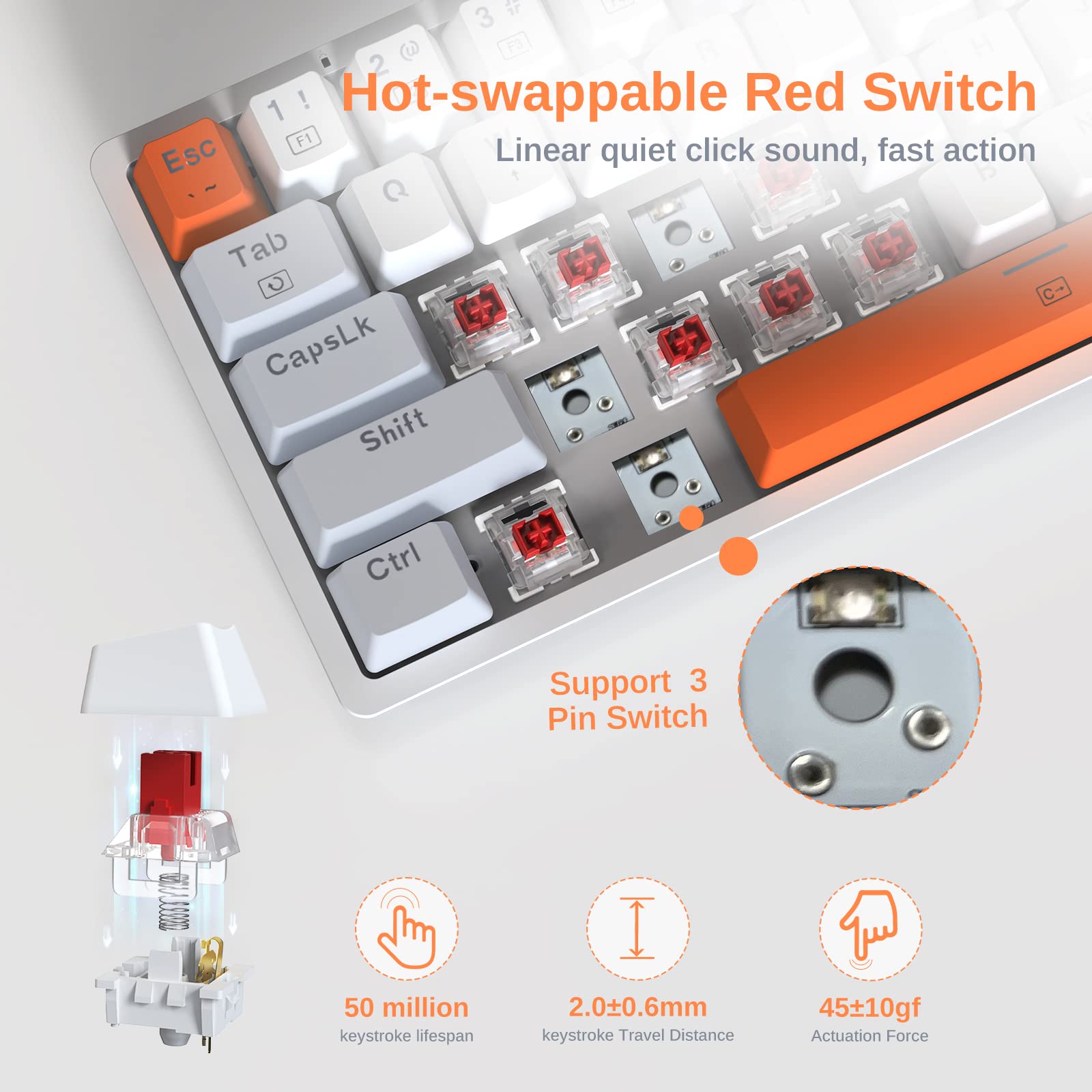 Redragon 60% Mechanical Gaming Keyboard RGB Backlit Ultra-Compact Hot-Swappable Red Switch, Fully Programmable Pro Software Supported, K642WGO-RGB