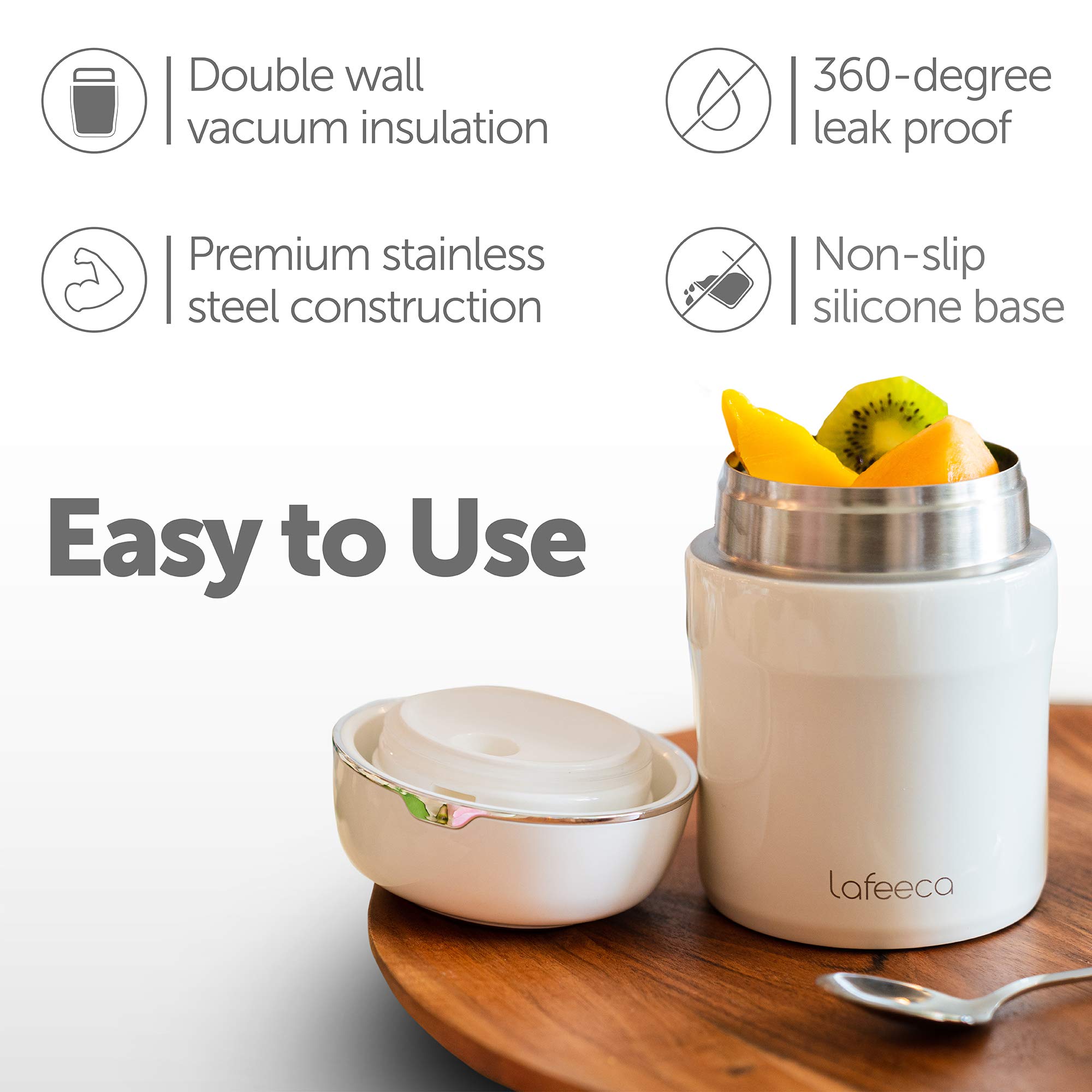 Lafeeca Thermos Food Jar Vacuum Insulated Lunch Box Leak Proof Storage Container 17 oz - White