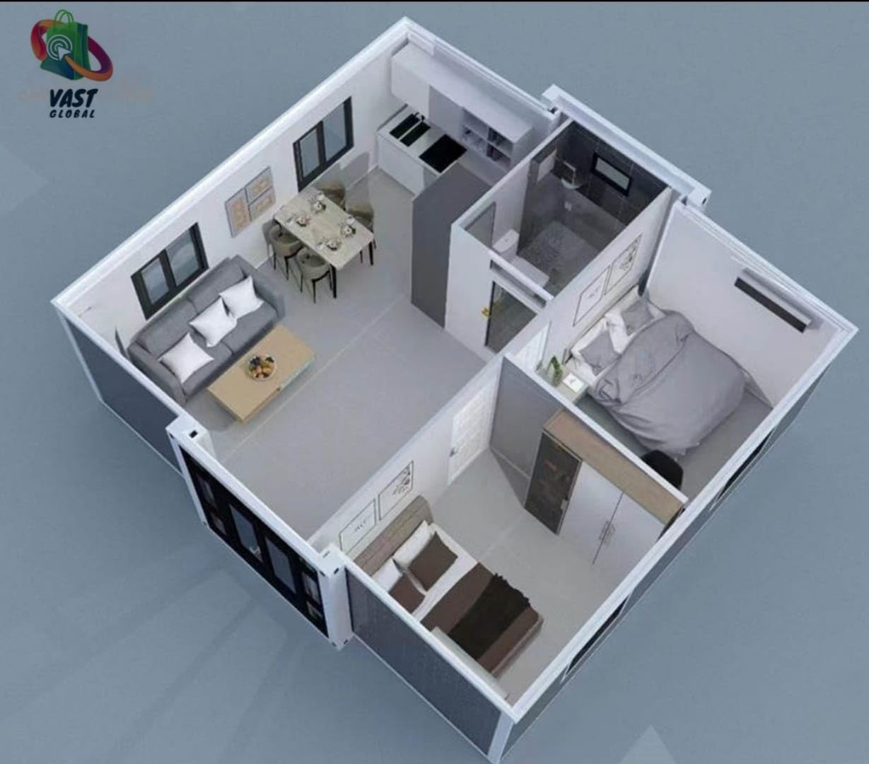 Prefabricated Folding Extendable 2 Bedroom House, Waterproof and Weather-Resistant Mobile House, Energy-Efficient and Eco-Friendly (20 Ft)