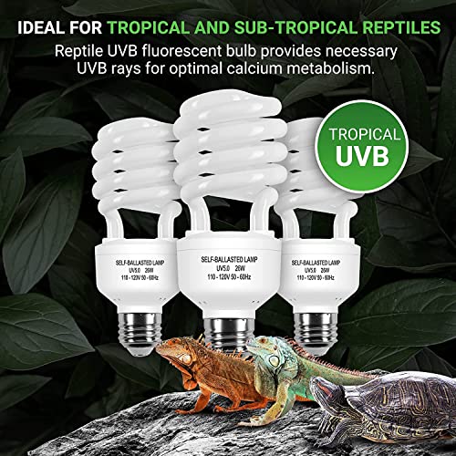 Simple Deluxe 4-Pack Reptile Compact Fluorescent Lamp Light Bulb for Rainforest Tropical Terrarium, Lizard, Turtle, UVB 5.0, 26W White