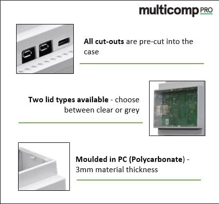 Raspberry Pi 4B Enclosure, DIN Rail Mount, Gray Polycarbonate Material, for Use with The Raspberry Pi 4B+ Single Board Computer (Gray Lid)