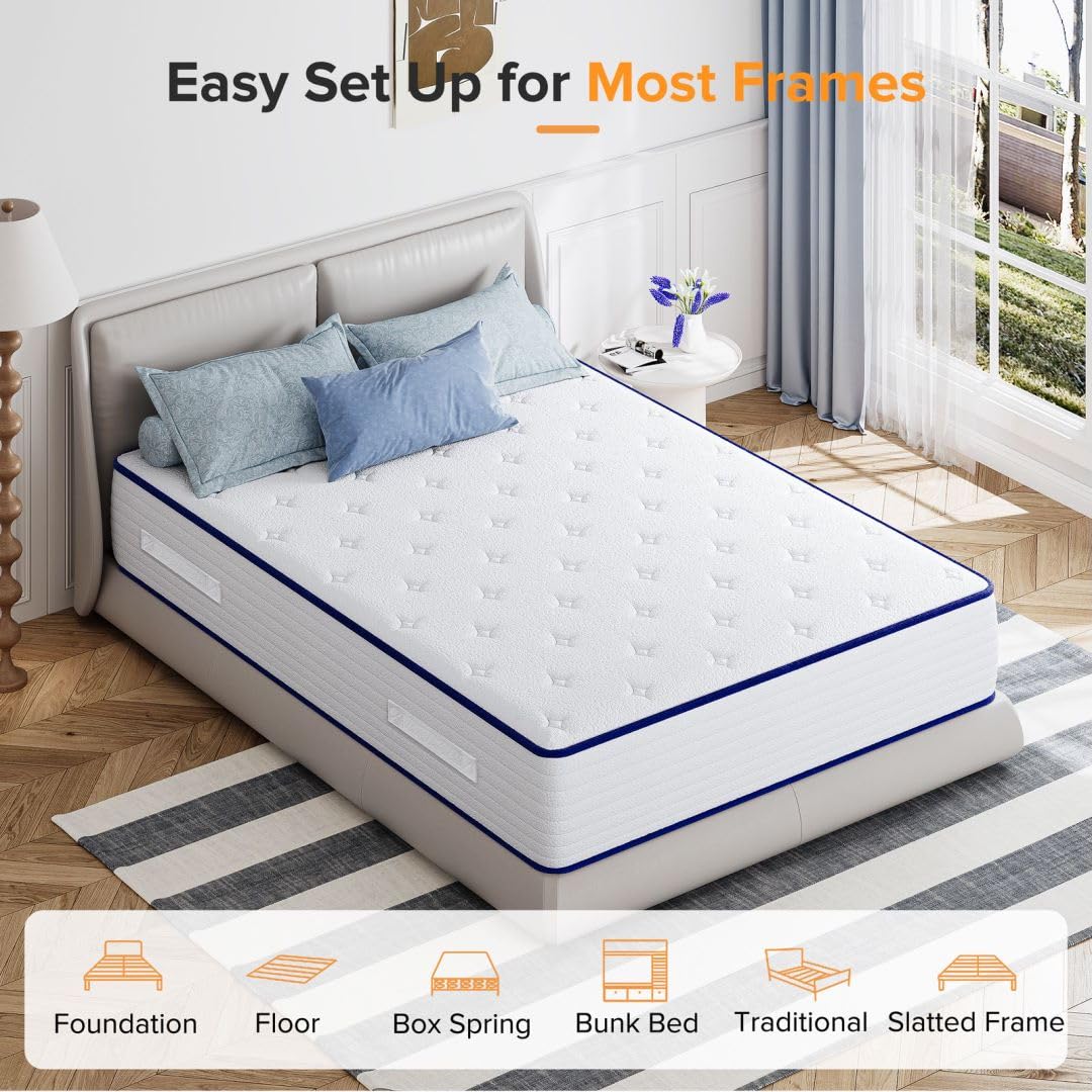 TXO King Size Mattress, 10 Inch Medium Firm Hybrid Mattress with Individual Pocketed Springs and Gel Memory Foam, Enhance Edge Support, Motion Isolation, Pressure Relief, King Mattress in a Box