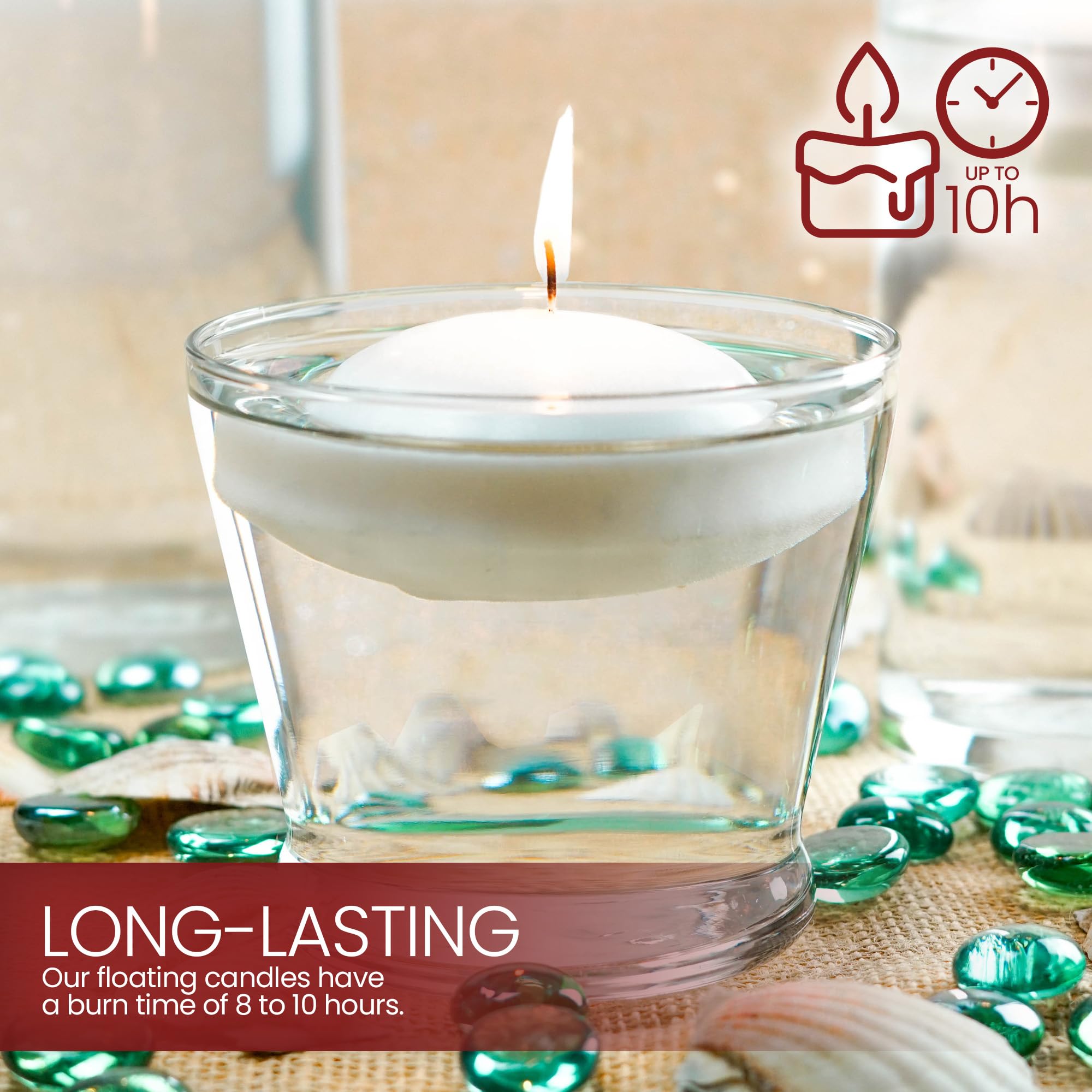 Stock Your Home 24 Count 3" Inch Floating Candles Bulk Set with 10 Hour Burn Time, White Unscented Wax Discs for Cylinder Vases, Centerpieces at Wedding, Party, Pool, Holiday