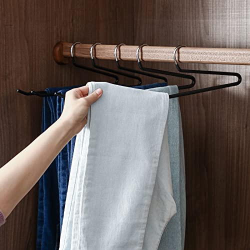 SHIMOYAMA Pants Hangers, 10 Pack, Open-Ended Trousers Hangers, Space-Saving Clothes Hanger, White and Black