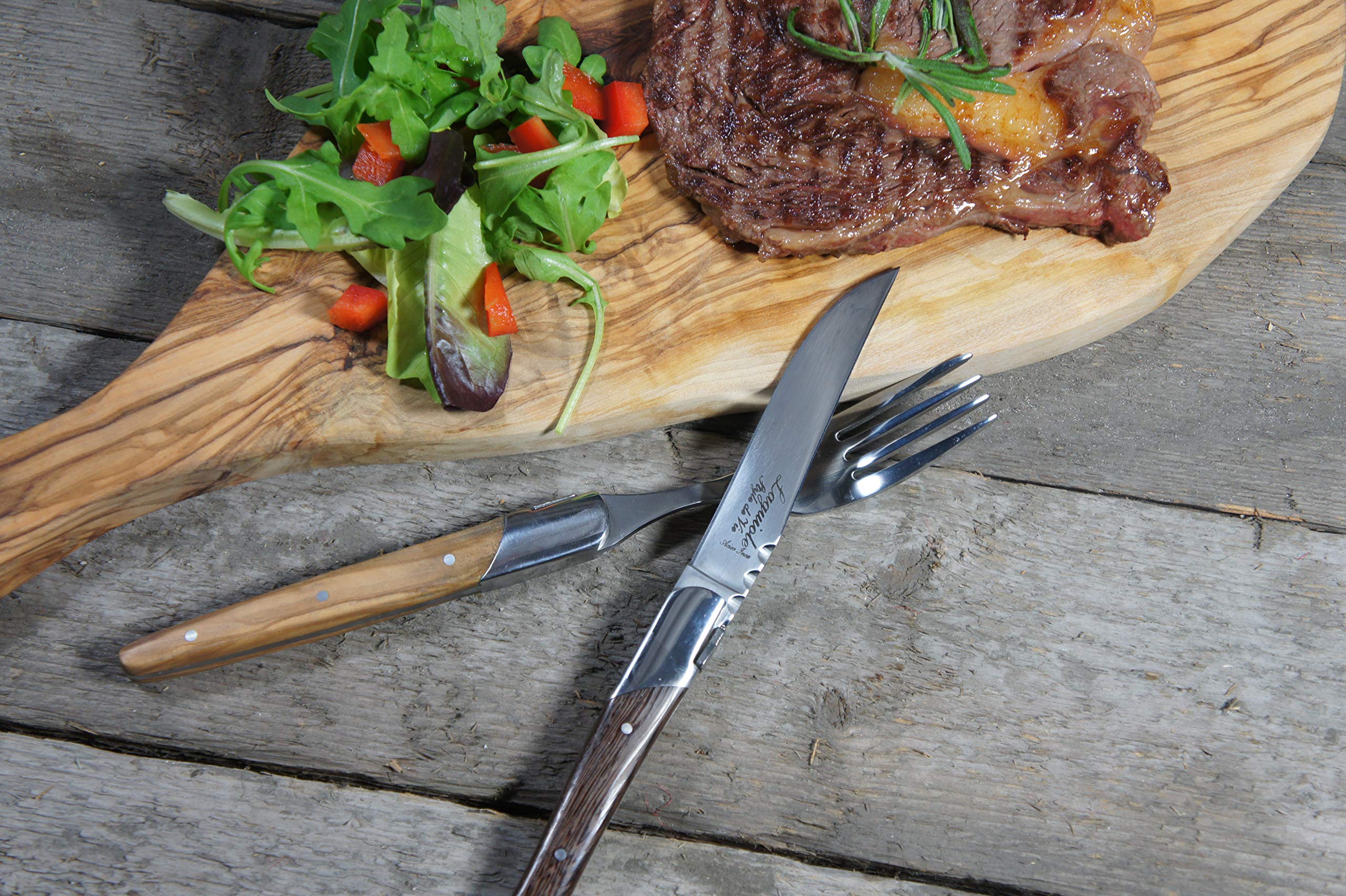 Laguiole Style de Vie Steak Knives, Luxury Line, 6 pieces, Mixed Wood, in giftbox