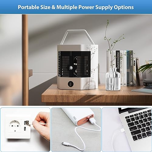 Skcoipsra Portable Air Conditioners 3-in-1, Small Air Conditioner with Adjustable Mode, Personal Evaporative Air Cooler for Desktop, Mini Conditioner with Humidifier for Bedroom Car Office Camping