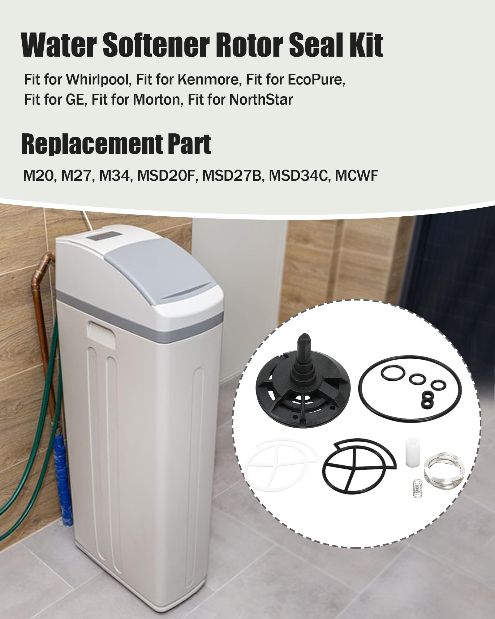 Upgraded Water Softener Standard Valve Rotor and Seal Kit 7238468 Fit for Whirlpool, Kenmore, EcoPure, GE, Morton, NorthStar